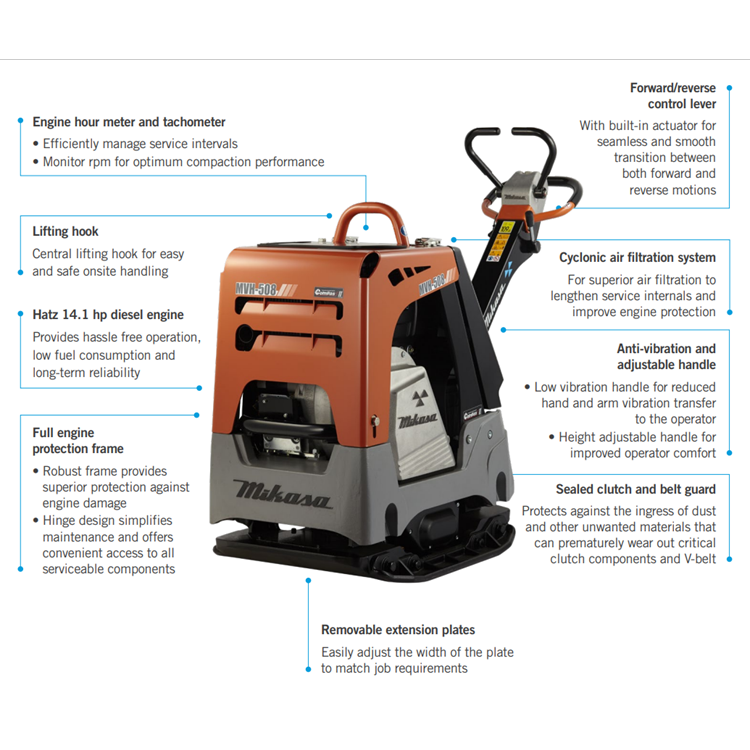 Mikasa Reversible Plate Compactor MVH-508DSZ - 525 kg - Hatz 14.1 hp ...