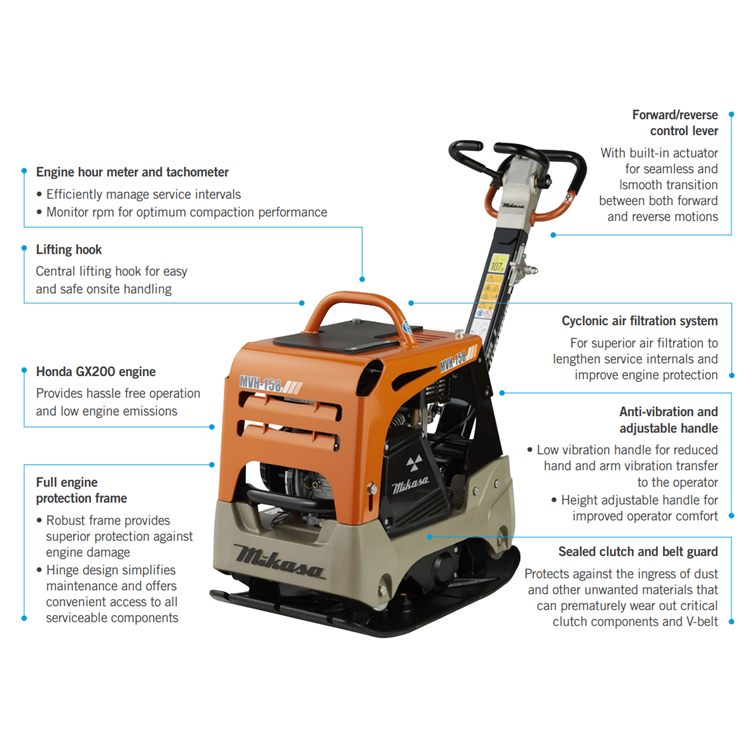 Mikasa Reversible Plate Compactor MVH-158GH - 145 kg - Honda 6.5 hp ...
