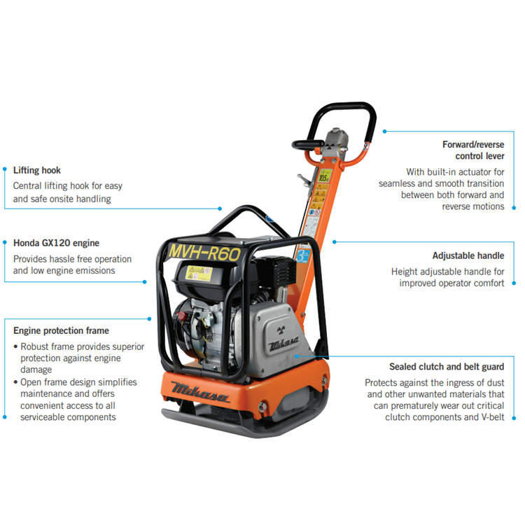 Mikasa Reversible Plate Compactor MVH-R60H - 68 kg - Honda 4 hp Petrol ...